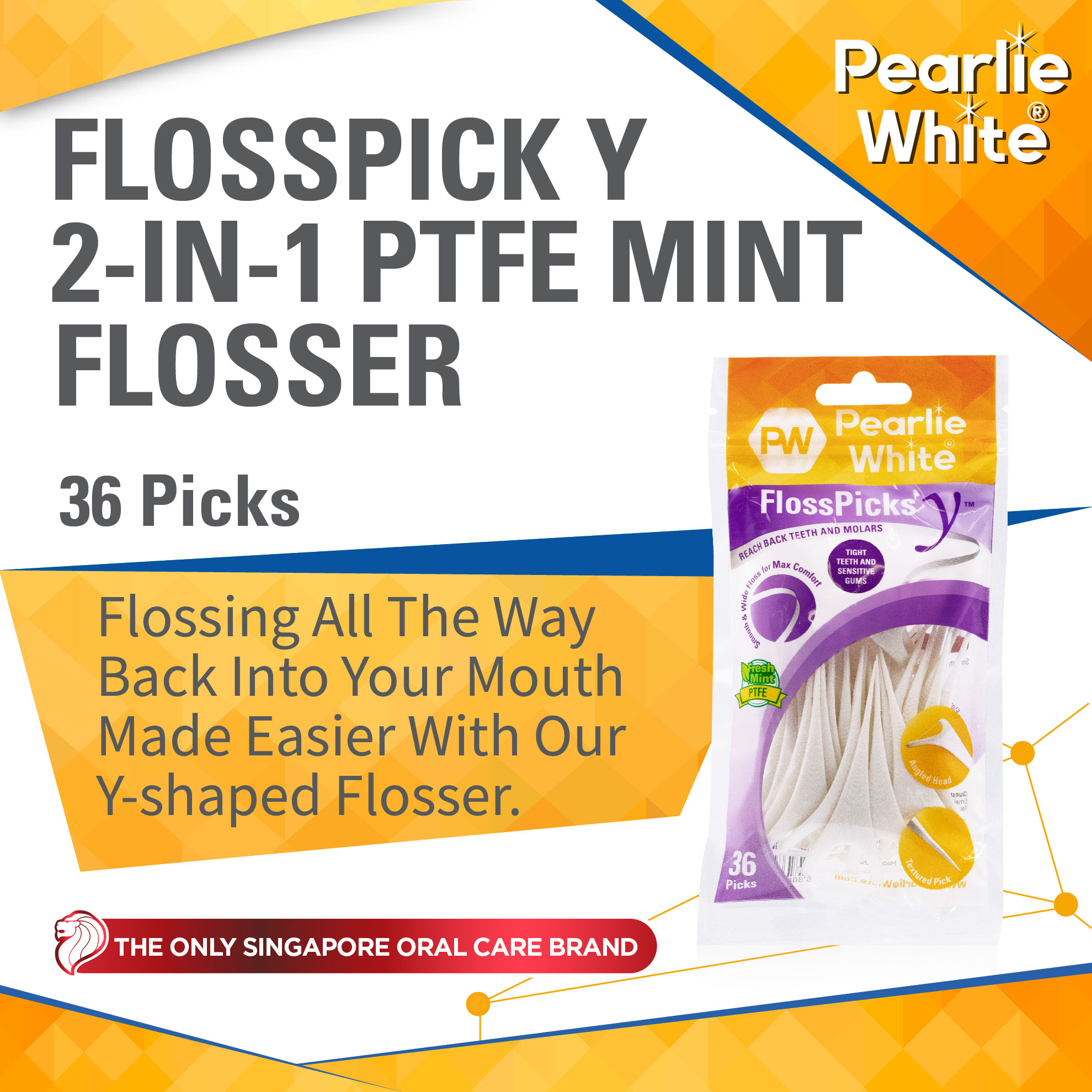 Pearlie White Floss Pick Y 2-IN-1 PTFE Mint Back Teeth Flosser 36pcs (Y ...