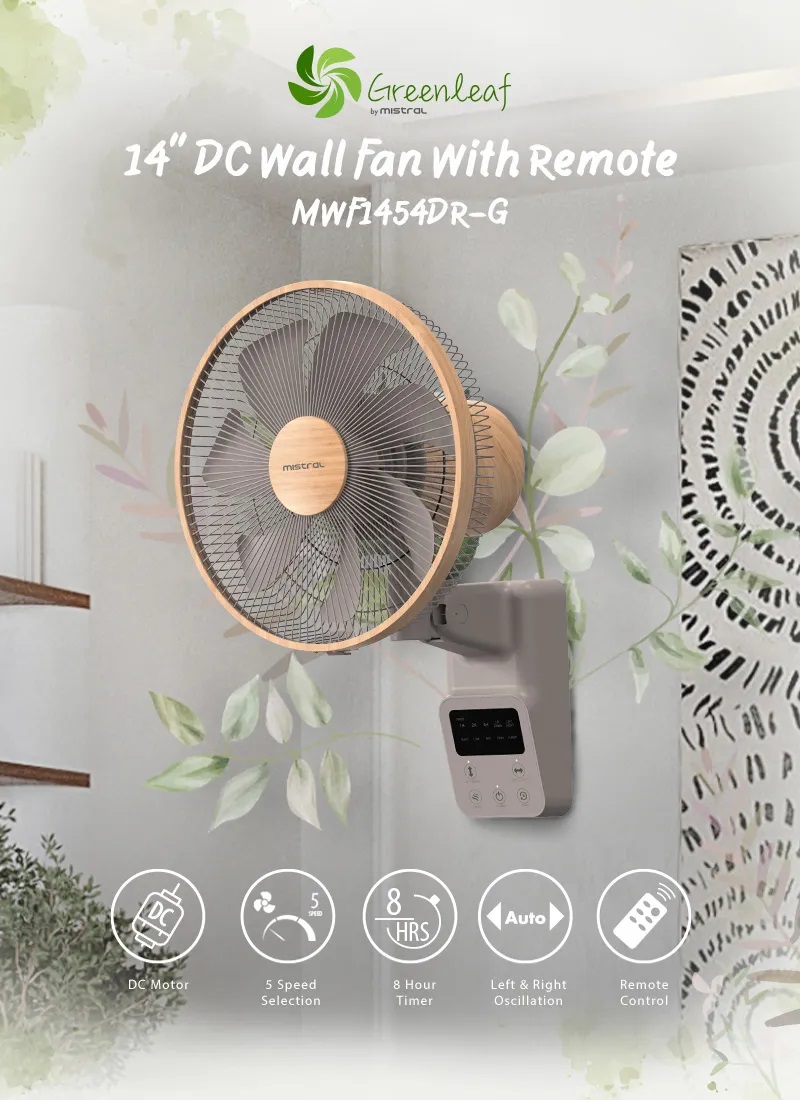 Mistral MWF1454DR-G DC Wall Fan with Remote 14 Inch | Shopee Singapore