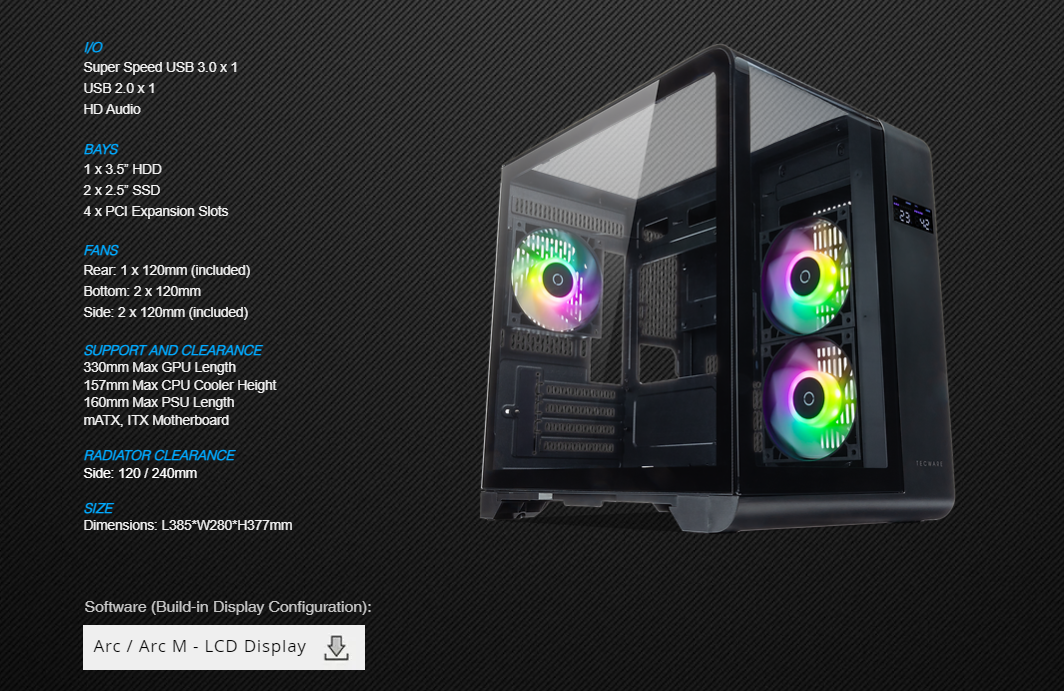 Tecware ARC M ARGB Curve TG MTAX Case With CPU & GPU Temperatur Display ...