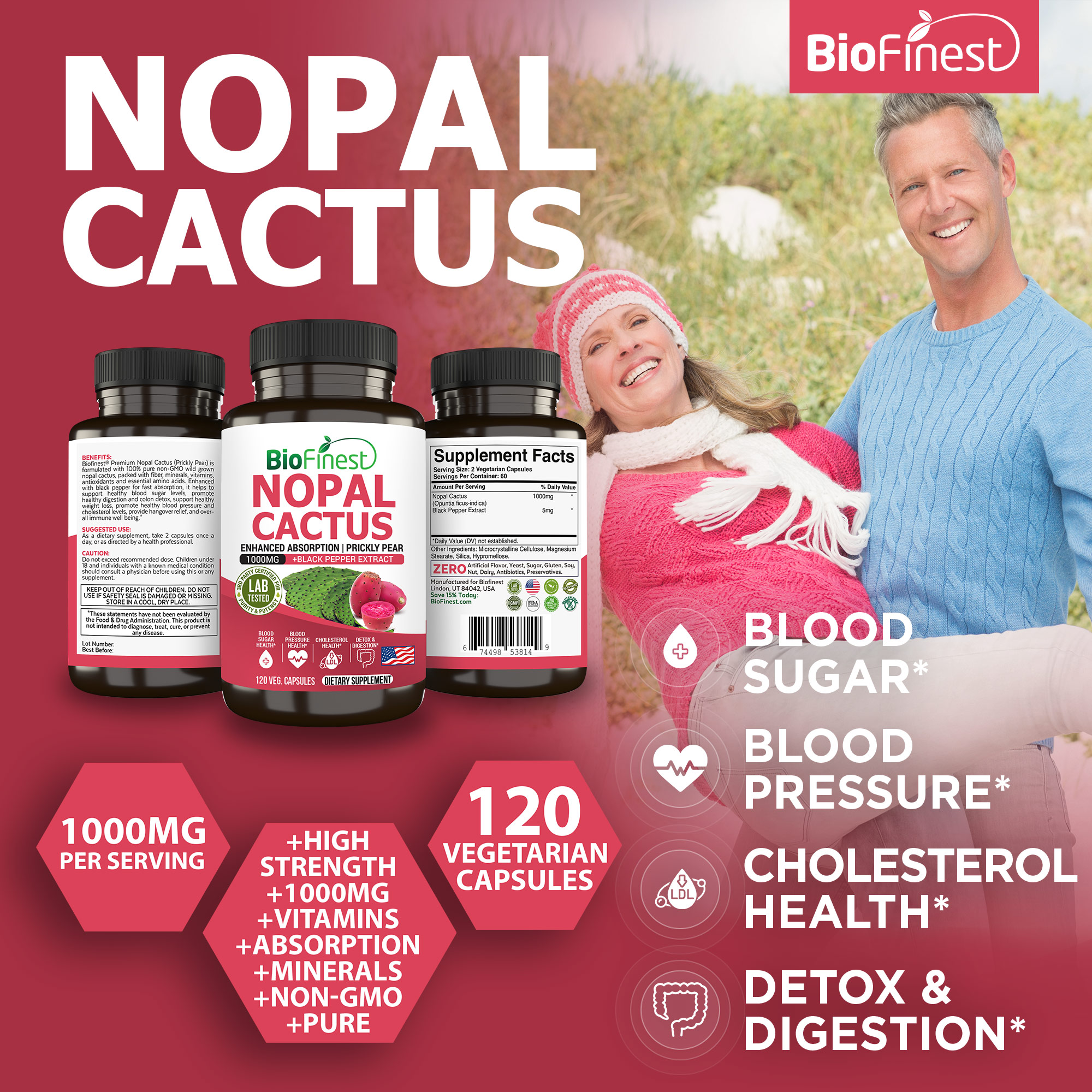 Biofinest Nopal Cactus 1000mg Supplement Prickly Pear Digestion Weight ...