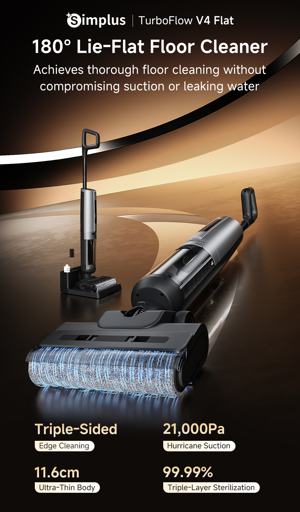 Simplus Wet & Dry Vacuum Cleaner | 180° Lie-Flat | 21,000Pa Hurricane ...