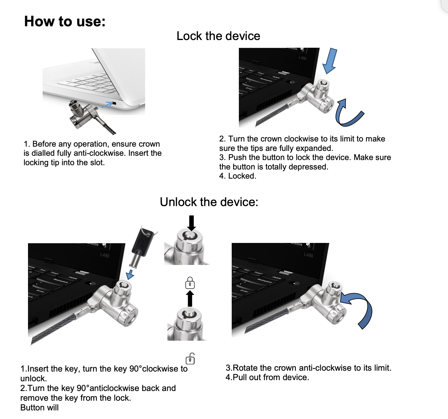 🔥 All-In-1 Numeric /Key Laptop Lock 🔥 Compatible with Noble Wedge ...