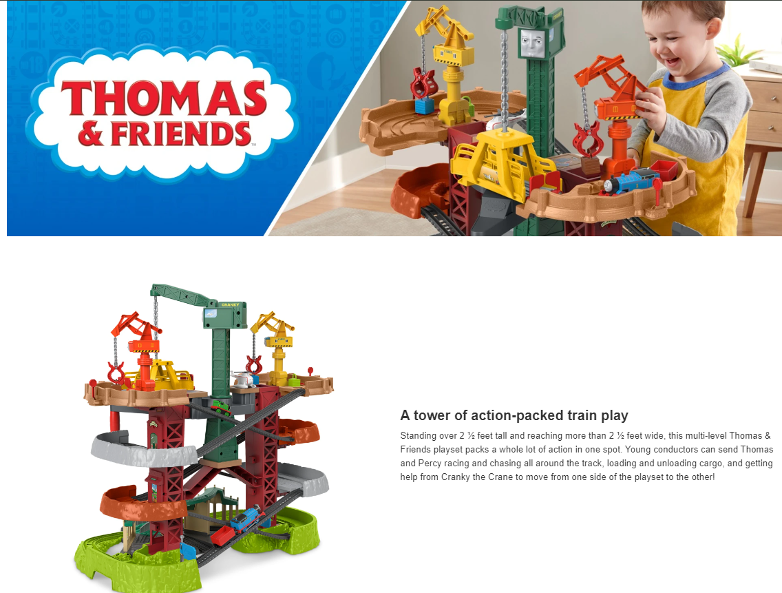 Thomas & Friends Trains & Cranes Super Tower, motorized train and track ...