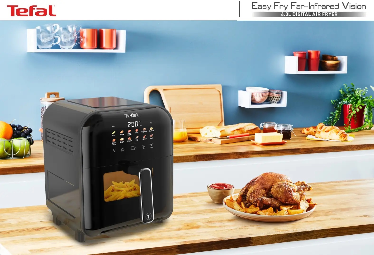 Tefal EY8218 Easy Fry Far-Infrared Vision Digital Air Fryer with Window ...