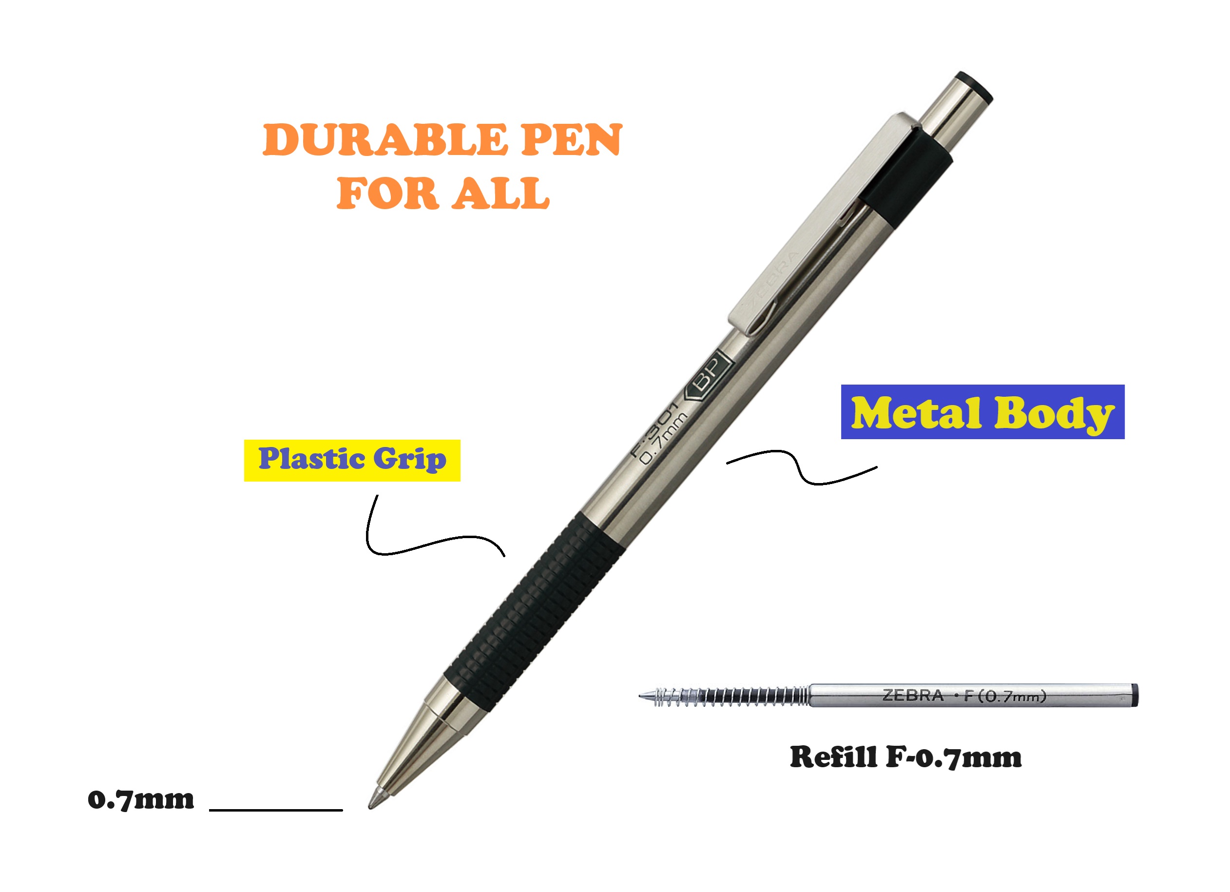 Zebra Metal Body Pen F301 0.7mm (Blue Ink) | Shopee Singapore