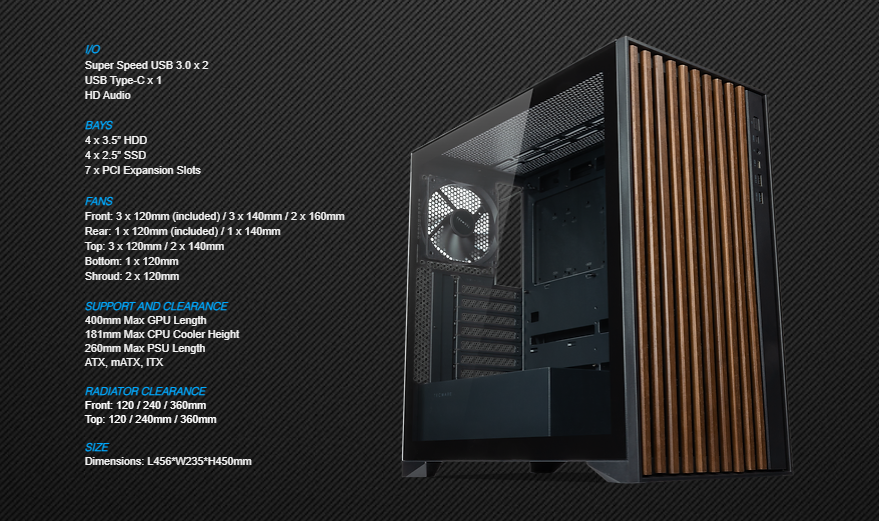 Tecware Timber High Airflow ATX TG, Timber M TG Case (4 x 12cm fans ...