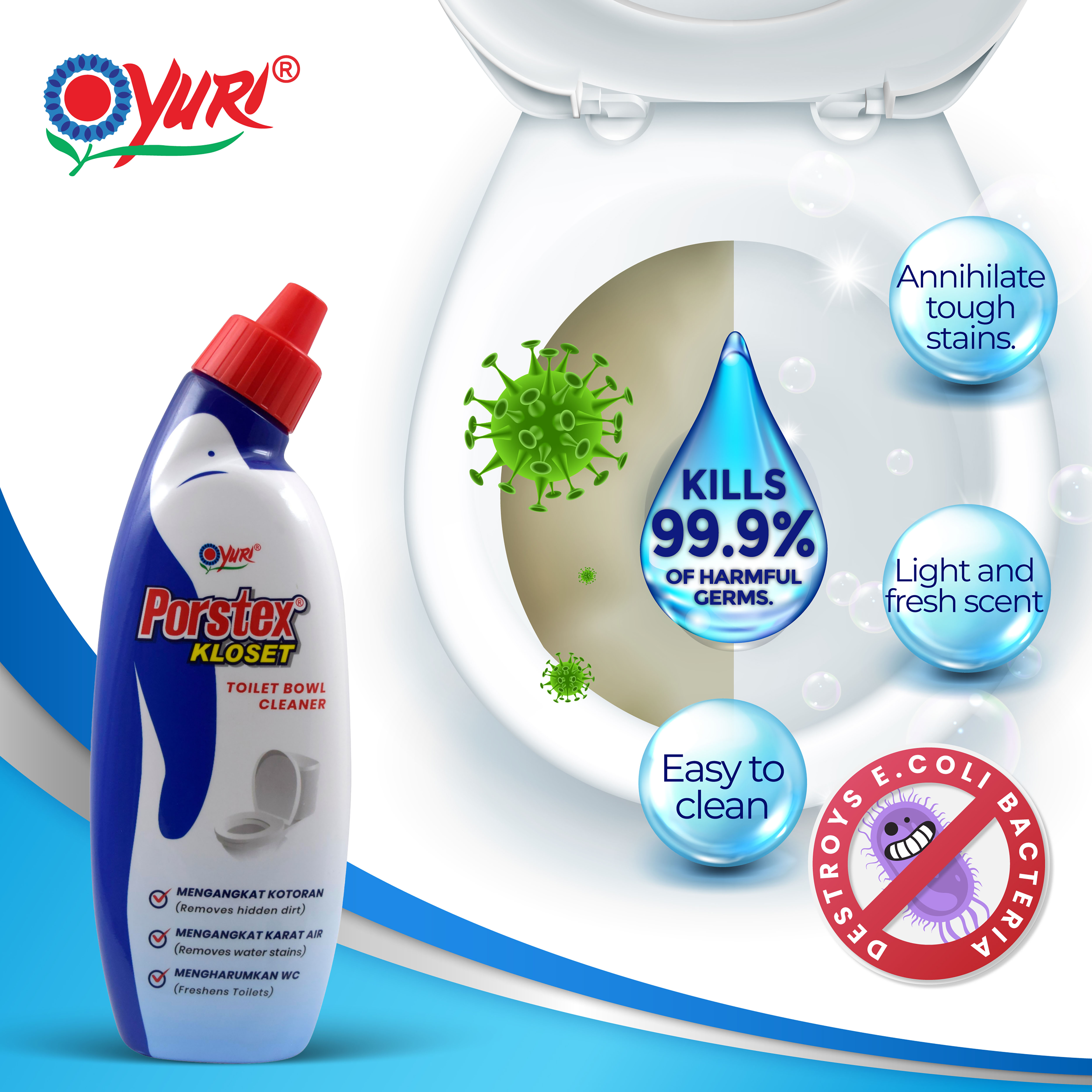 [Bundle of 3] Yuri Porstex Antibacterial Toilet Bowl Cleaner 500ml x3 ...