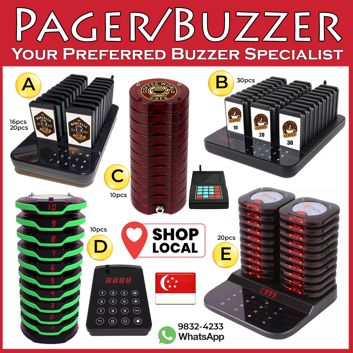 Round Coaster Pager Buzzer or 20pcs integrated set cafe hawker center ...