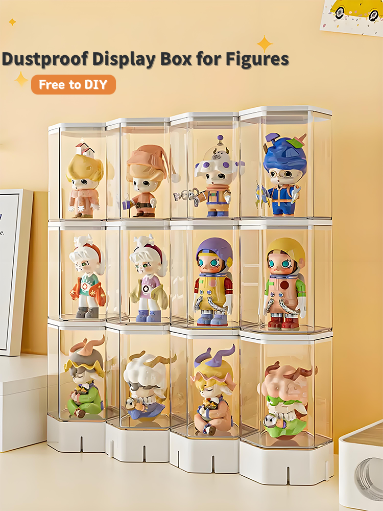 Popmart Display Box Figurine Display Case Stackable Display Storage Box ...