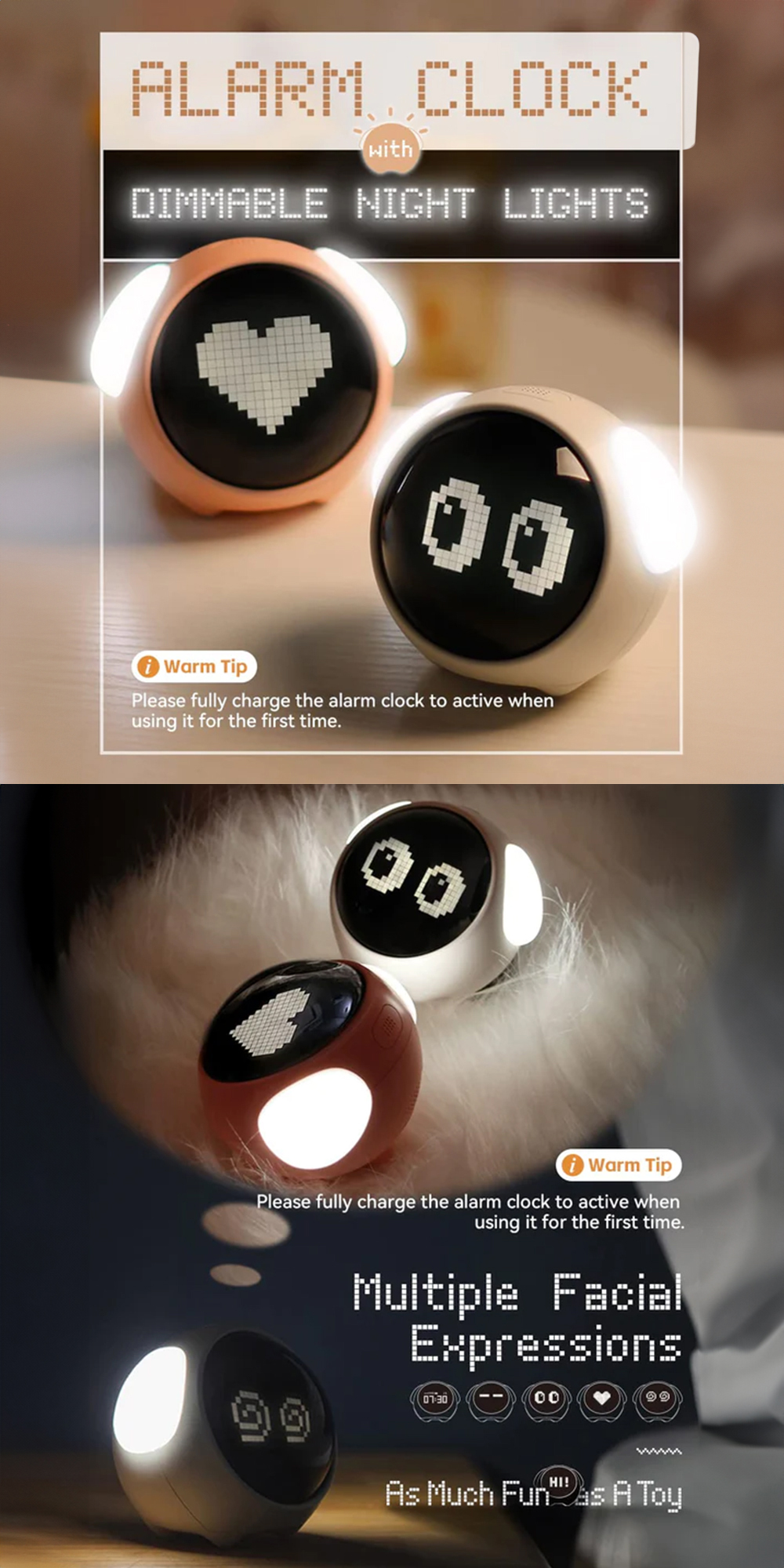 (SG) LED Digital Alarm Clock with Night Light, Emoji, Cute Ringtones ...