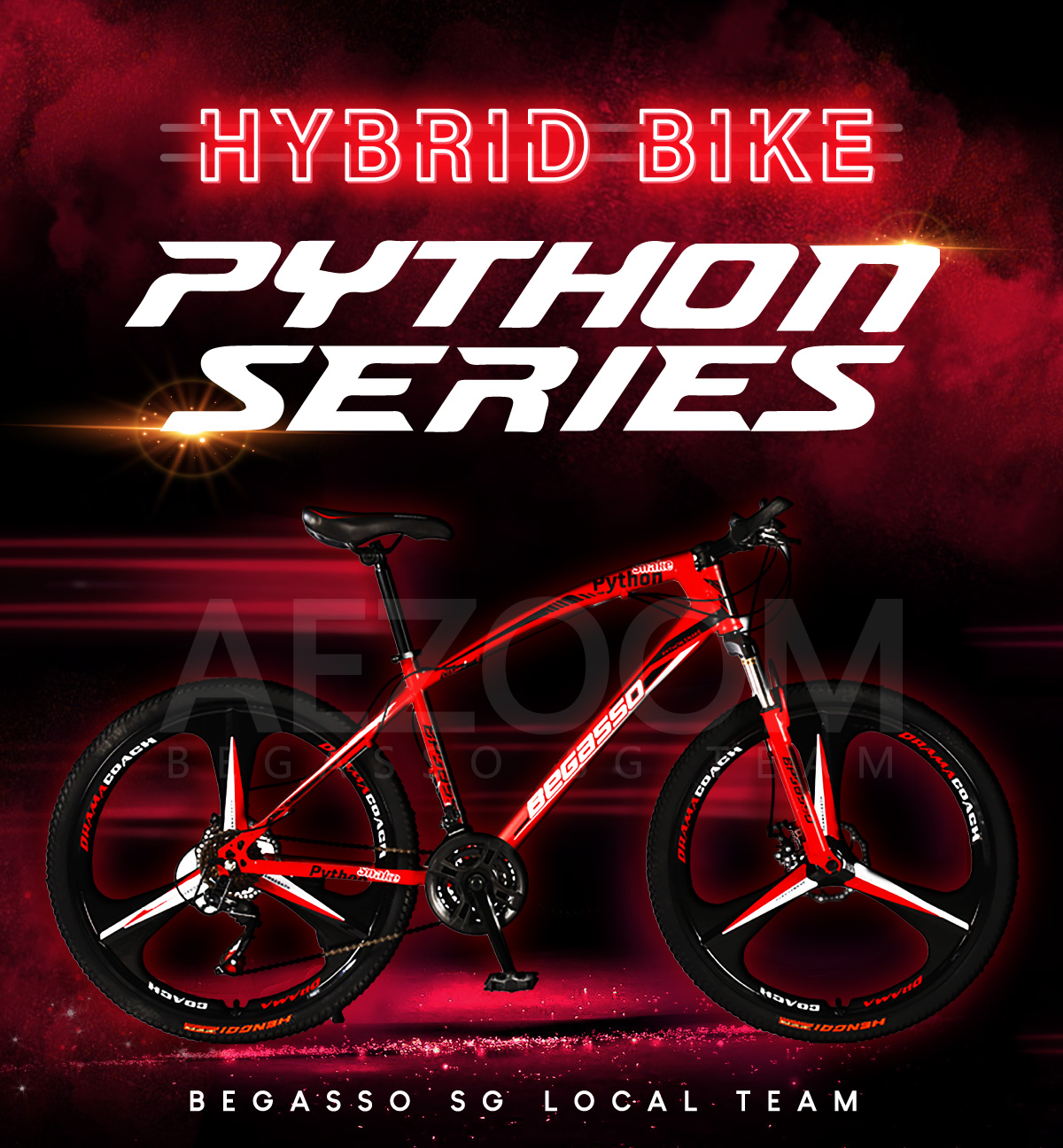 【🇸🇬 OFFICAL STORE】BEGASSO 26in Hybrid SHIMANO GEAR Python Mountain Bikes (2-Years Warranty ...