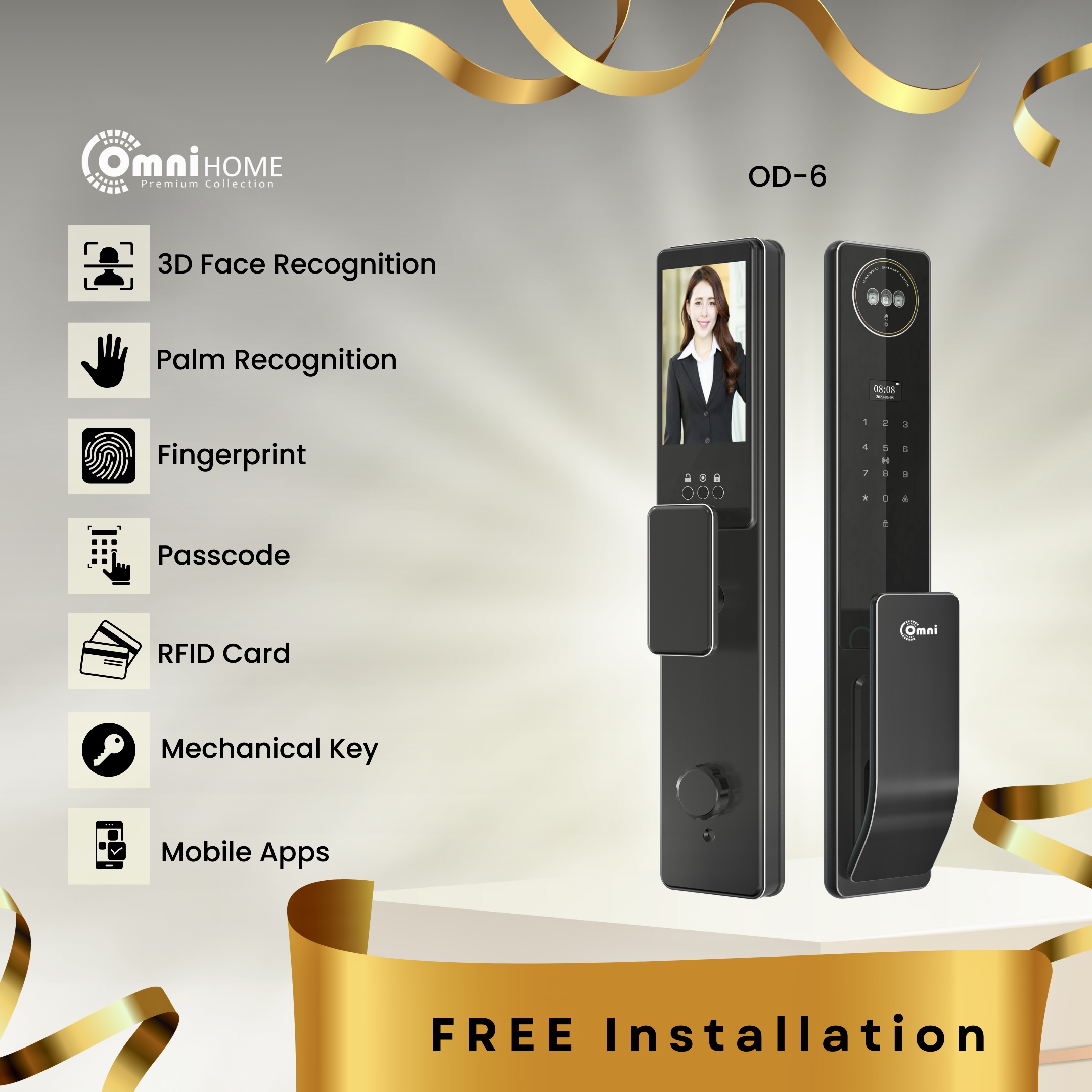 FREE Installation OD-6 Omni Digital Door Lock Smart Lock Face Palm ...