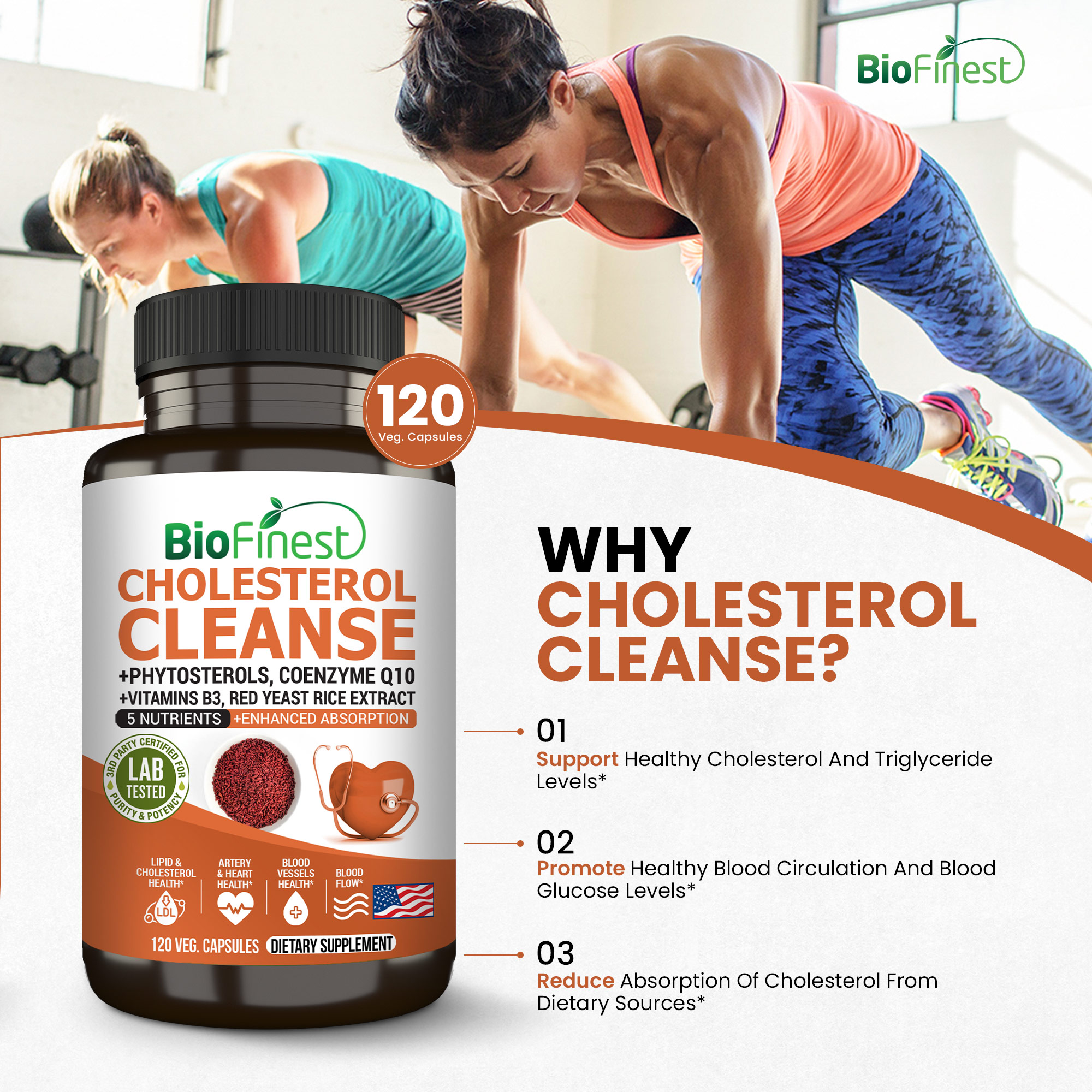 Biofinest Cholesterol Cleanse Supplement - Red Yeast Rice CoQ10 Lower ...