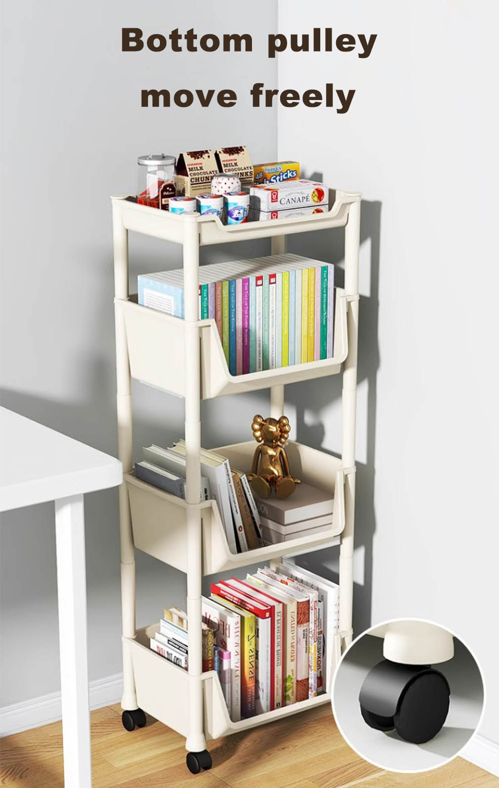 Hisoa 4 Layer Moving Rack Kitchen Storage Shelf Wall Cabinets Home ...