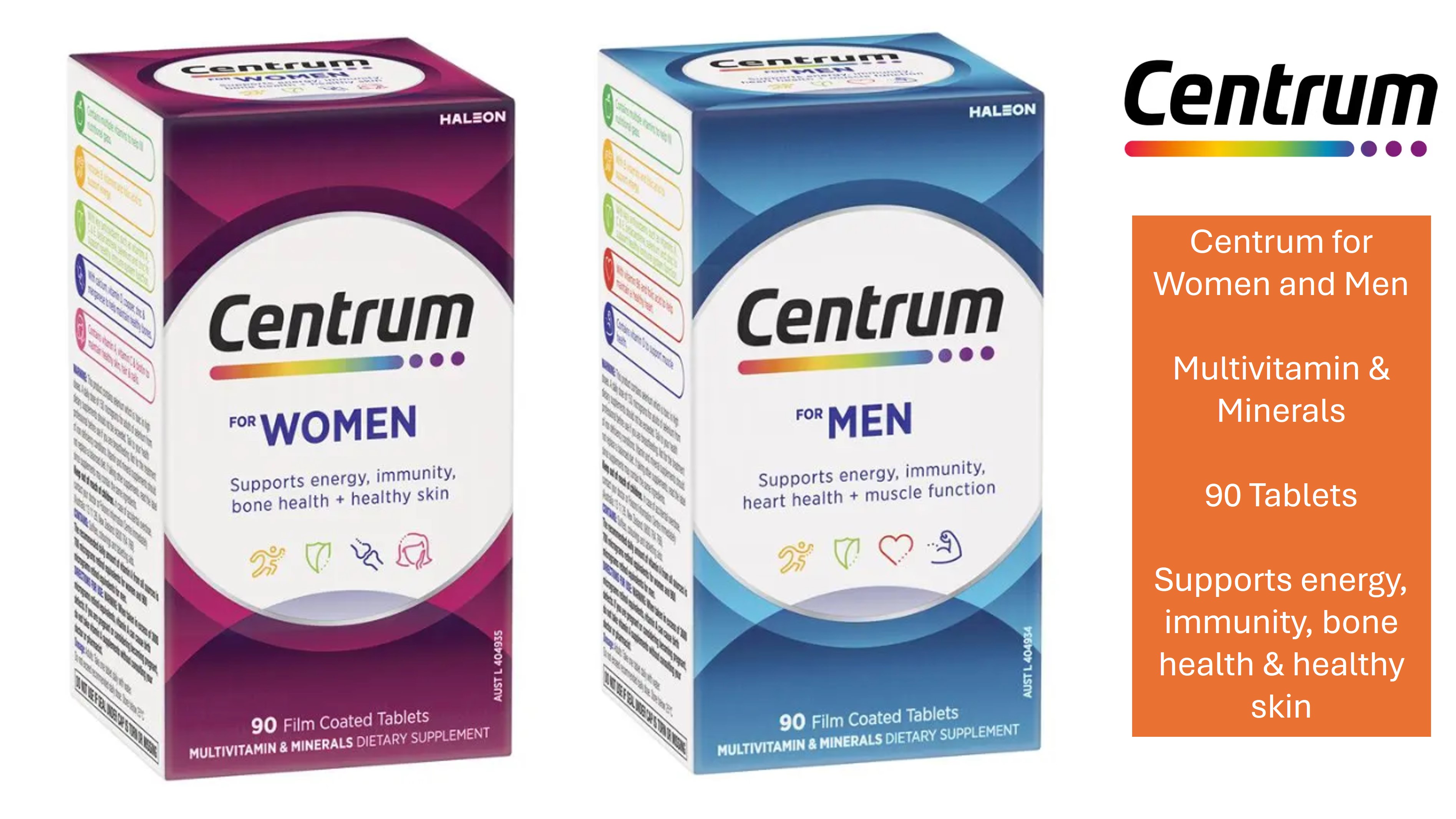 Centrum for Women and Men 90 Tablets Film Coated Multivitamins and ...
