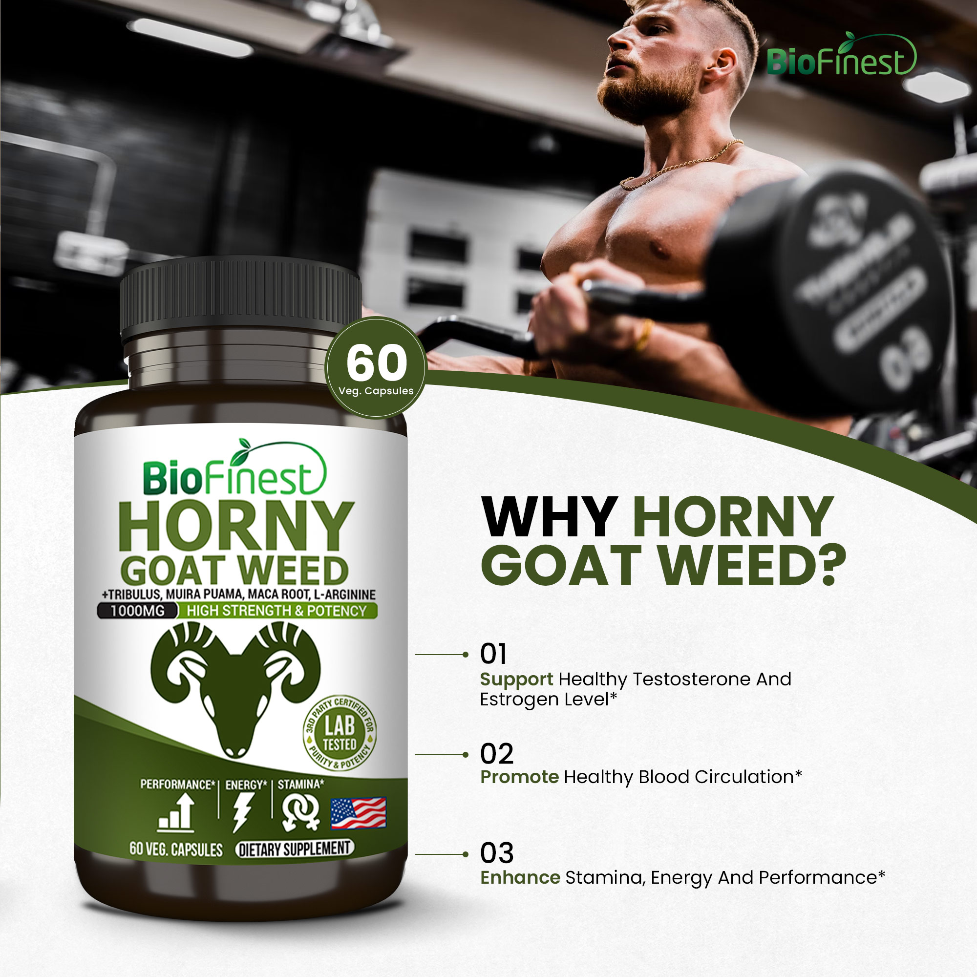 Biofinest Horny Goat Weed 1000mg - Maca Tribulus L Arginine - Men Women ...