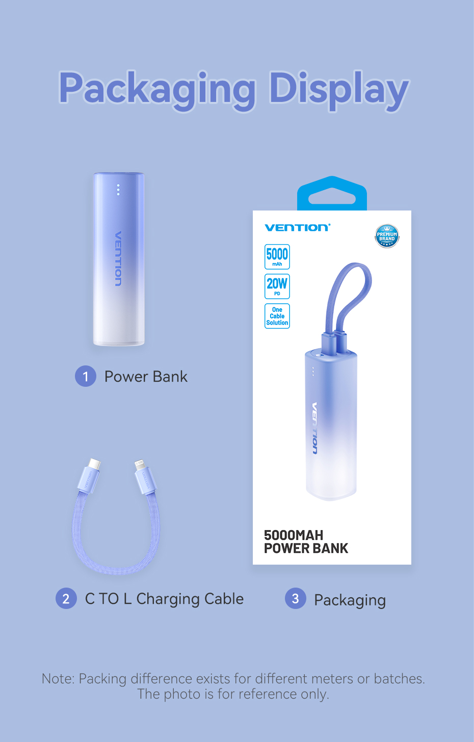 Vention Colourful Power Bank Fast charging Small Powerbank 5000mAh ...