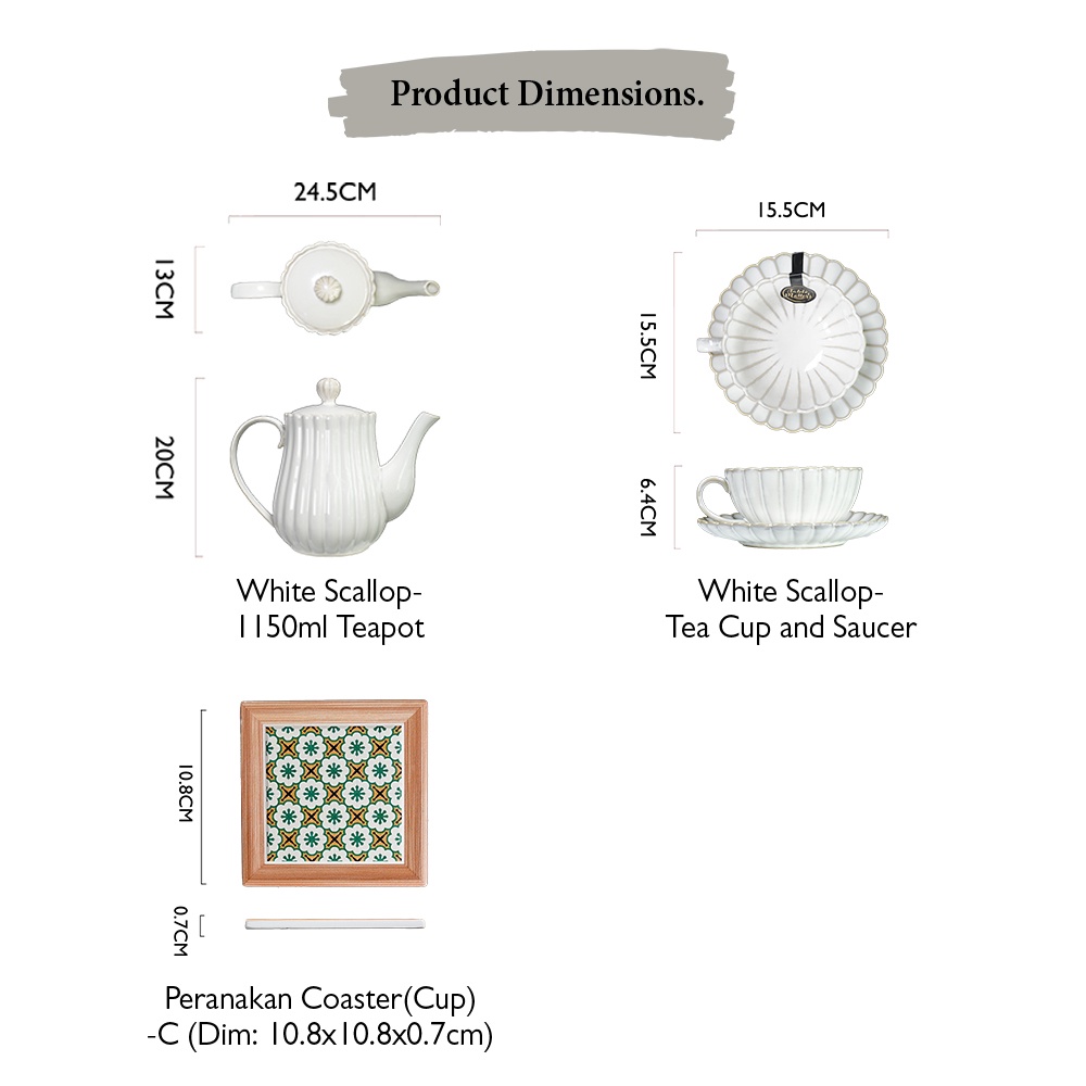 Table Matters - White Scallop Drinkware - Set of 5 [ Teapot | Tea Cup ...