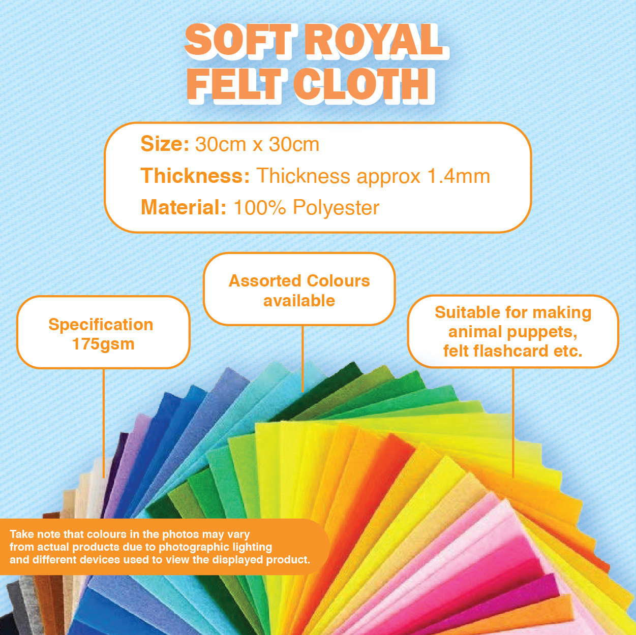 🇸🇬📦🚚 36 Col Felt 30cm x 30cm / 90cm x 100cm Soft Cloth | Fabric | Non ...