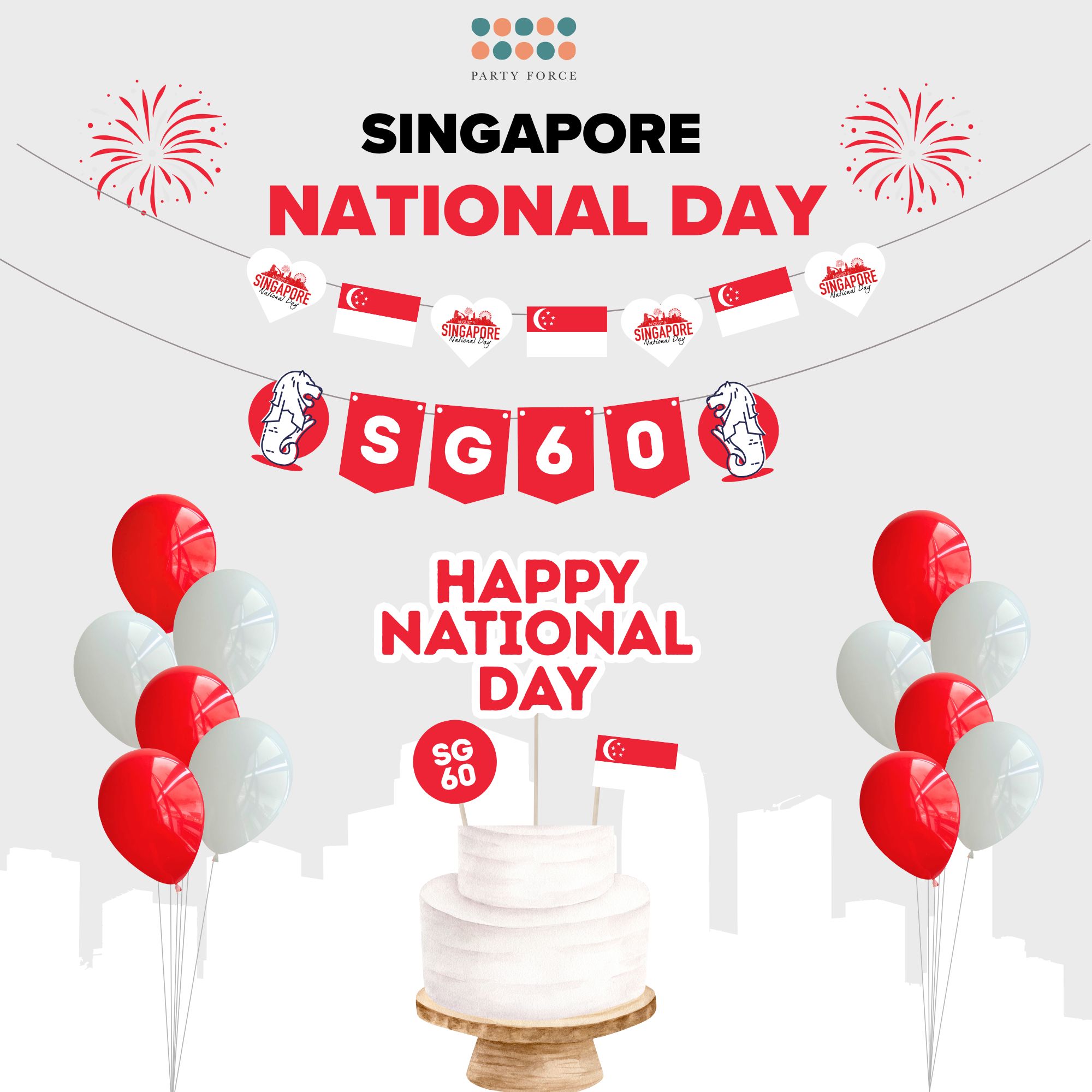 SG60 Singapore National day Decoration SG60 Banner Balloon Cake Topper ...