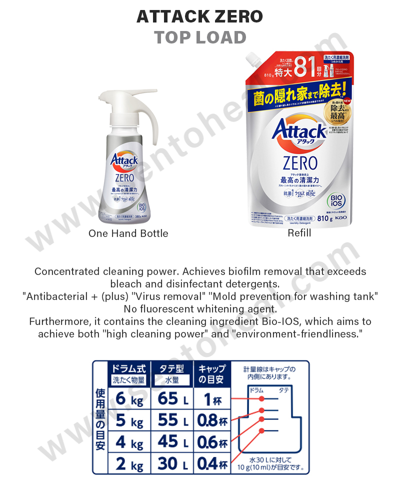 Kao Attack Zero Concentrated Liquid Detergent/ ActiveClean+ Laundry Stick - Indoor Drying/ Front ...