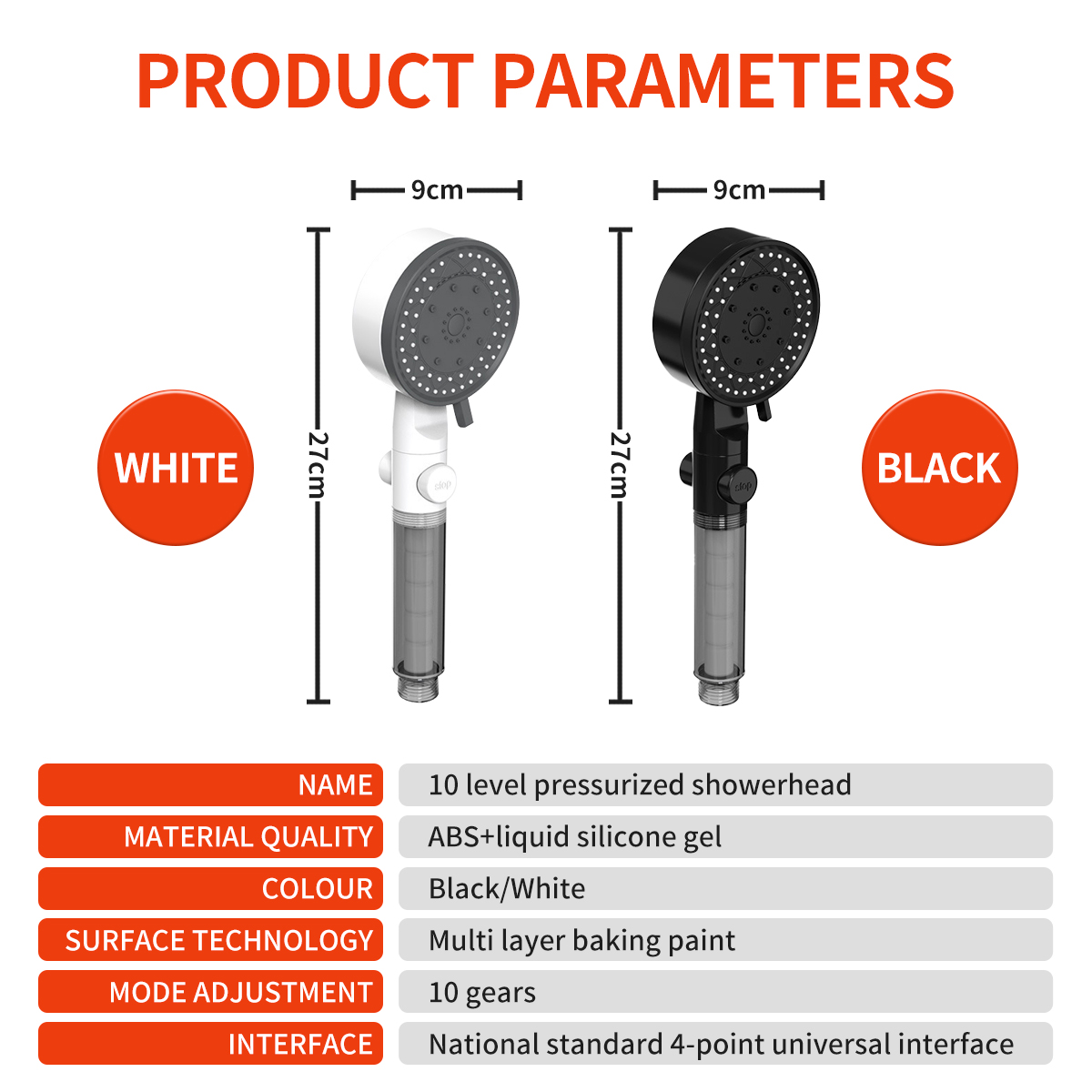 10 Modes High Pressure Shower Head with Filter Water Saving Showerhead ...