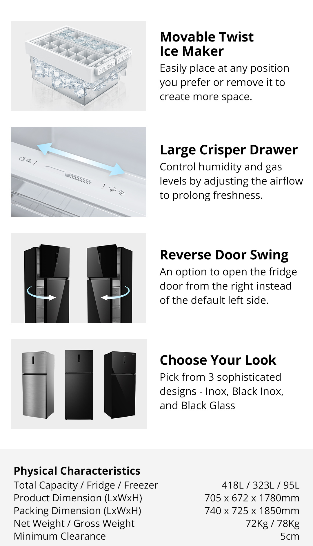 PRISM+ Evershine TMF 420 | 420L Glass Finish Top Mount Freezer ...