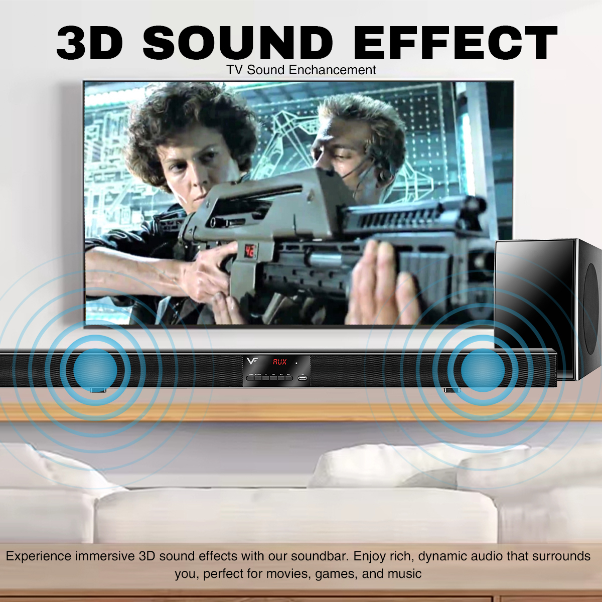 VINNFIER HYPERBAR 300 BTU Soundbar with Subwoofer with 3D Effect ...