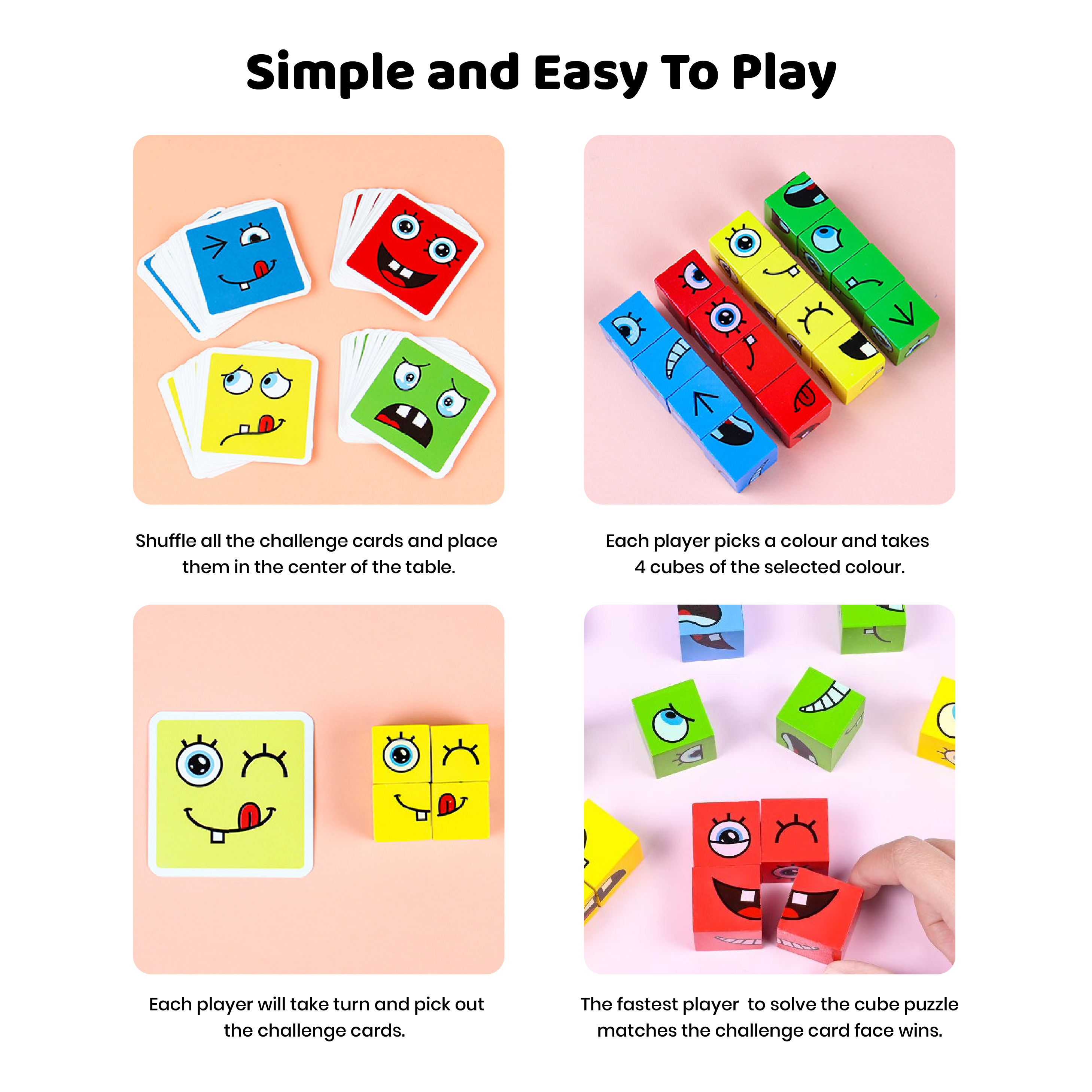 Face Change Cube Game | Face Blocks Wooden Cube Toy | Mini Expression ...