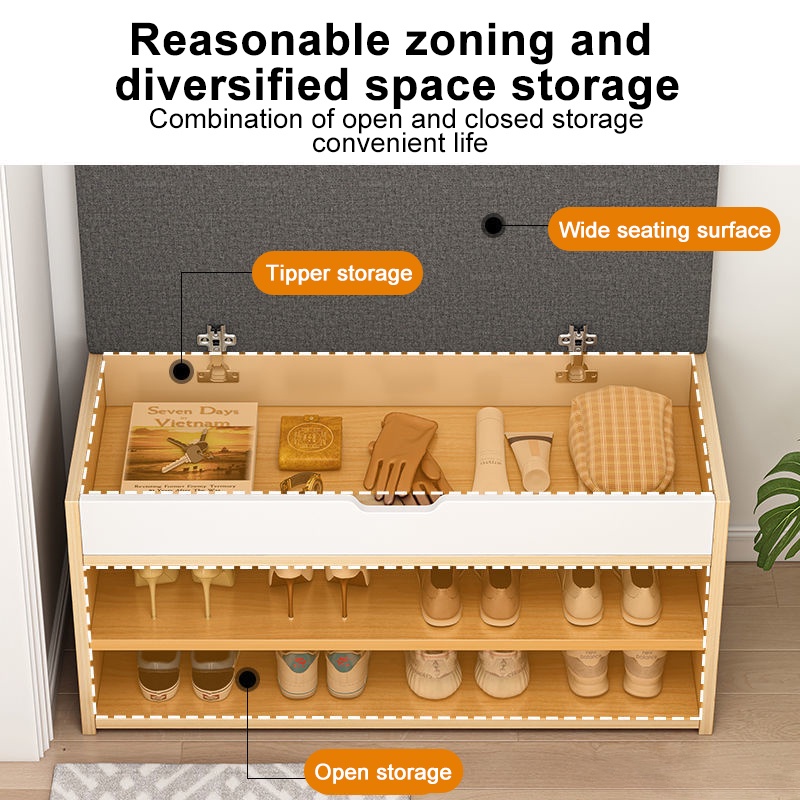 OSUM Household Wooden Shoe Stool Bench Flip Shoe Rack Storage Benches ...
