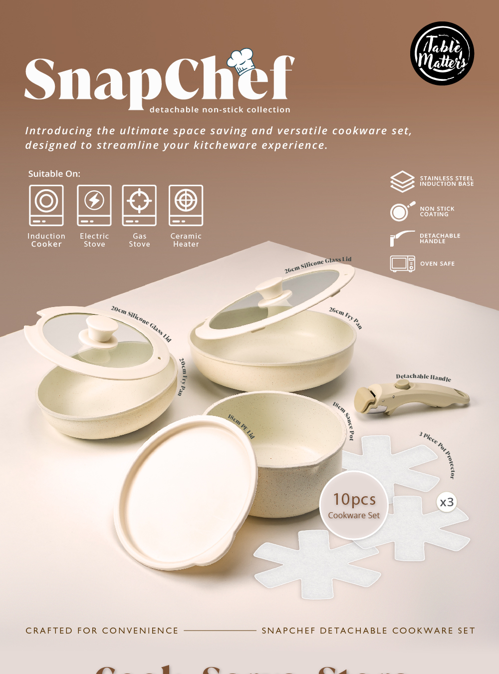 Table Matters -SnapChef Cookware Set with Detachable Handles [Frying ...