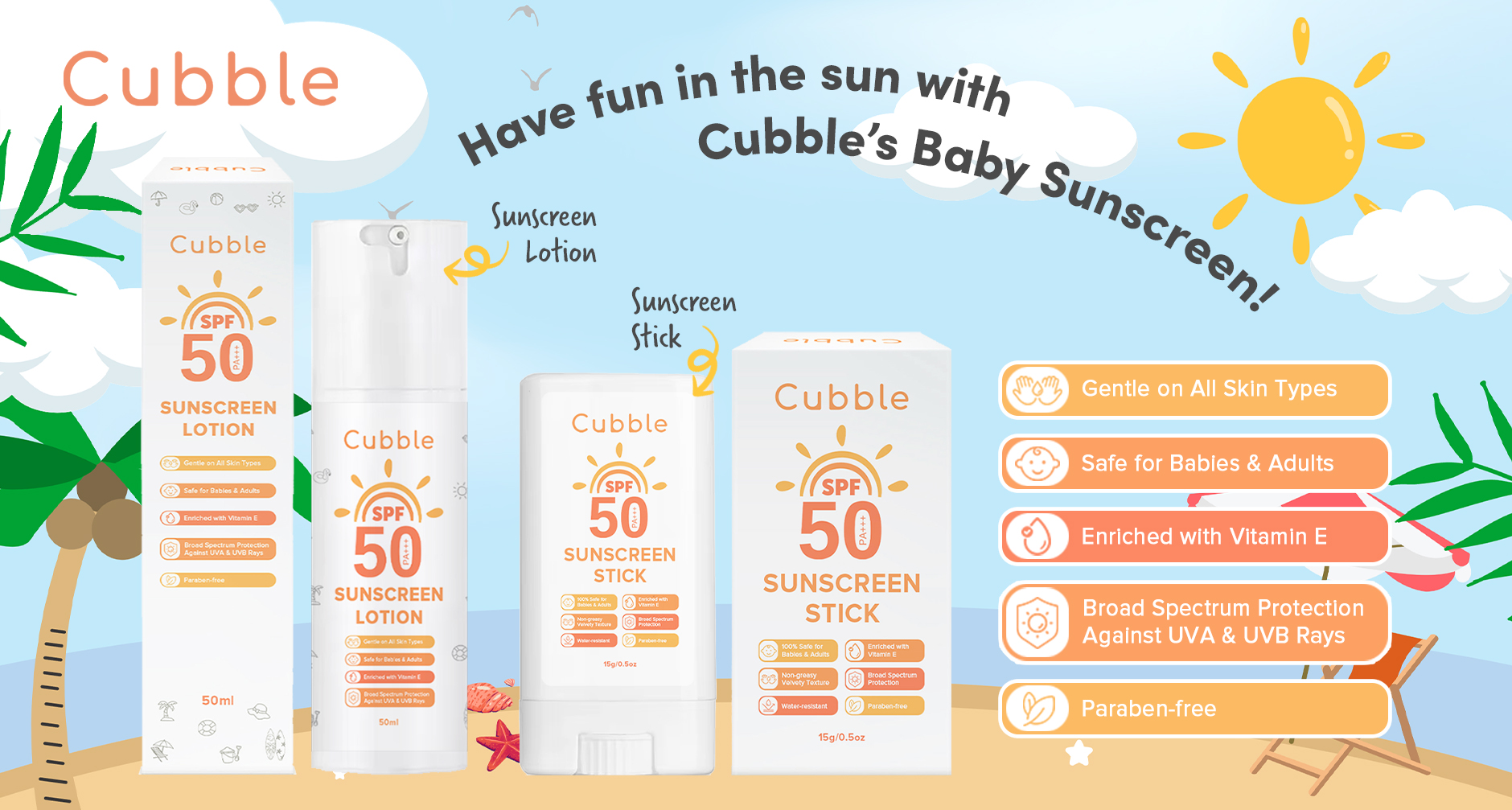 Cubble Baby Mineral Sunscreen Stick / Sunscreen Lotion -Sunblock SPF50 ...