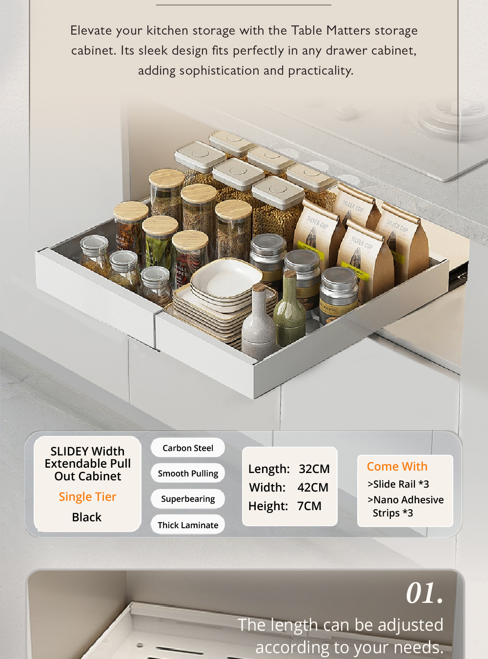 Table Matters - SLIDEY Drill-Free Extendable Pull-Out Drawer [Cabinet Organiser | Storage ...