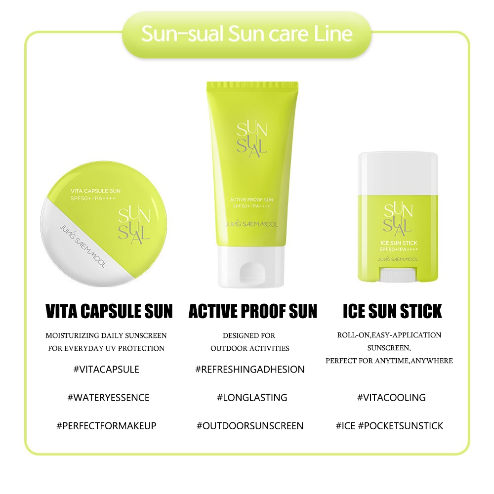 Jungsaemmool Sun-sual Vita Capsule Sun, Active Proof Sun, Ice Sun Stick ...