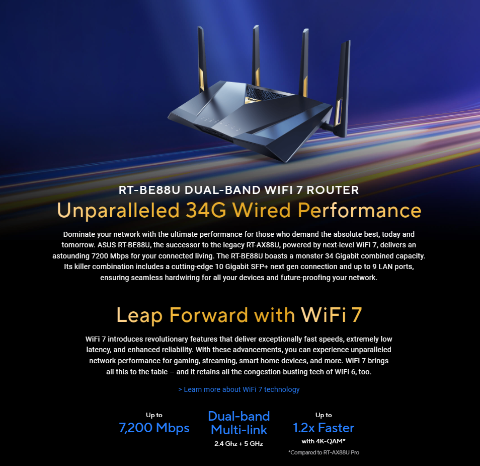 ASUS RT-BE88U Dual-band WiFi 7 AiMesh Extendable Performance Router ...