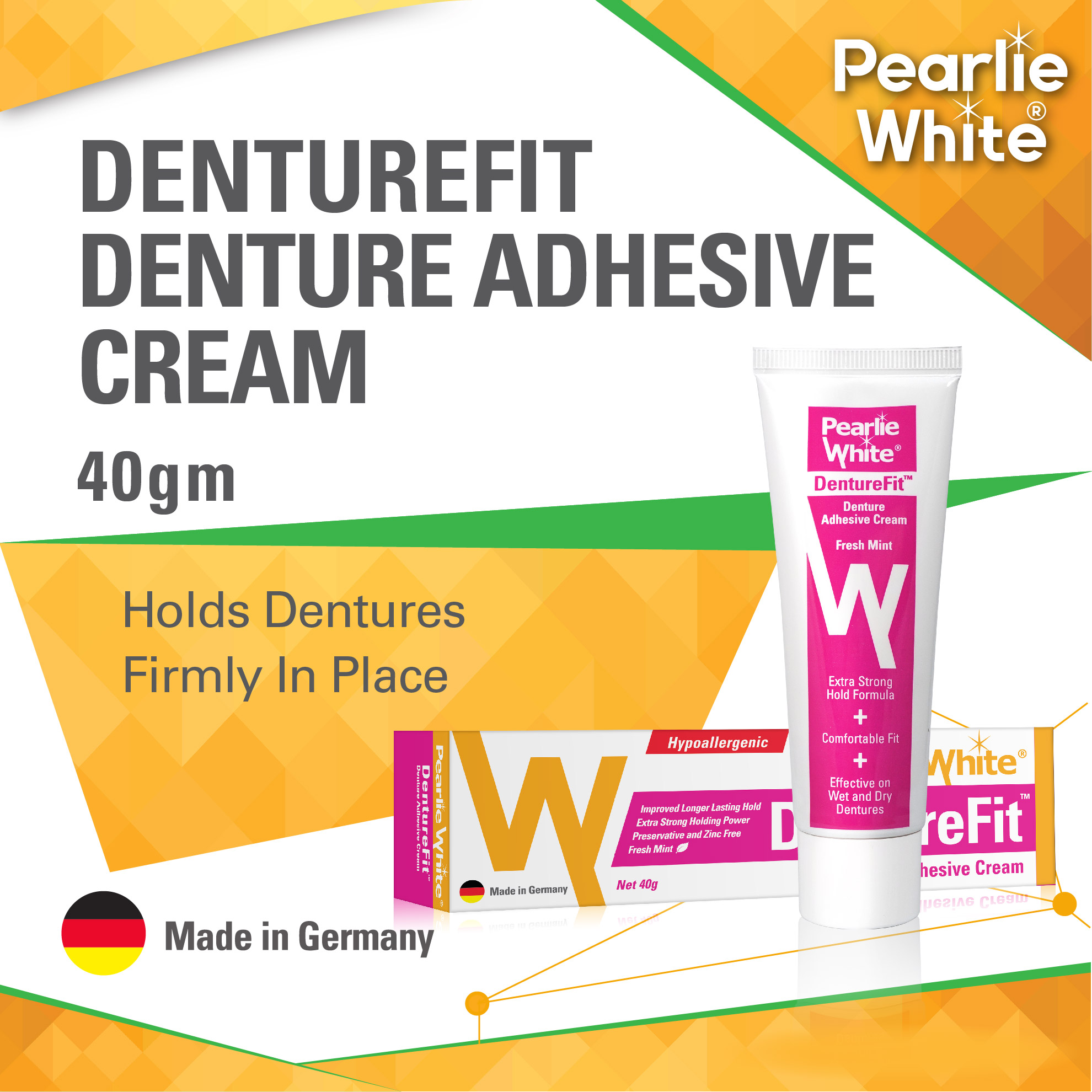 [Bundle of 2] Pearlie White DentureFit Denture Adhesive Cream 40g ...