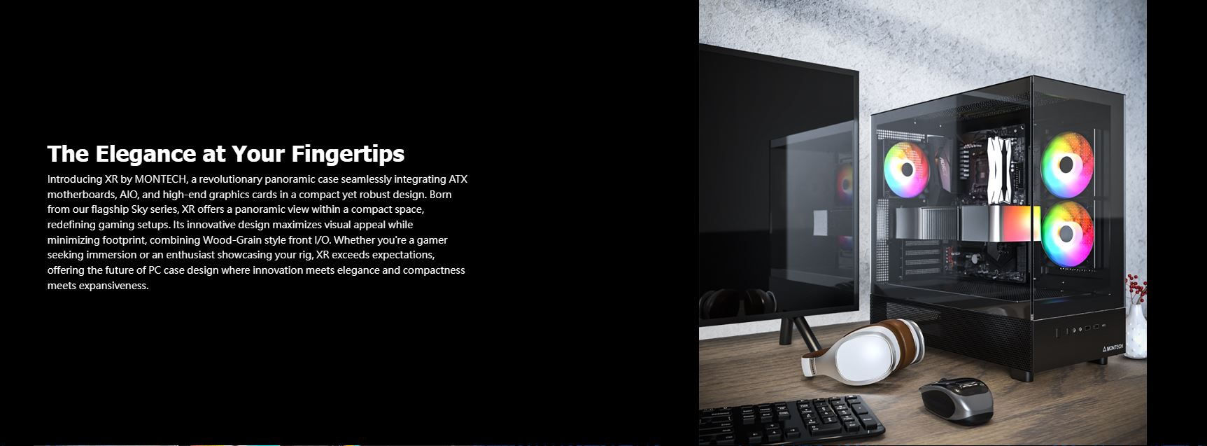 MONTECH XR / XR WOOD ARGB TG PANORAMIC ATX 3x PRE INSTALLED ARGB FAN ...