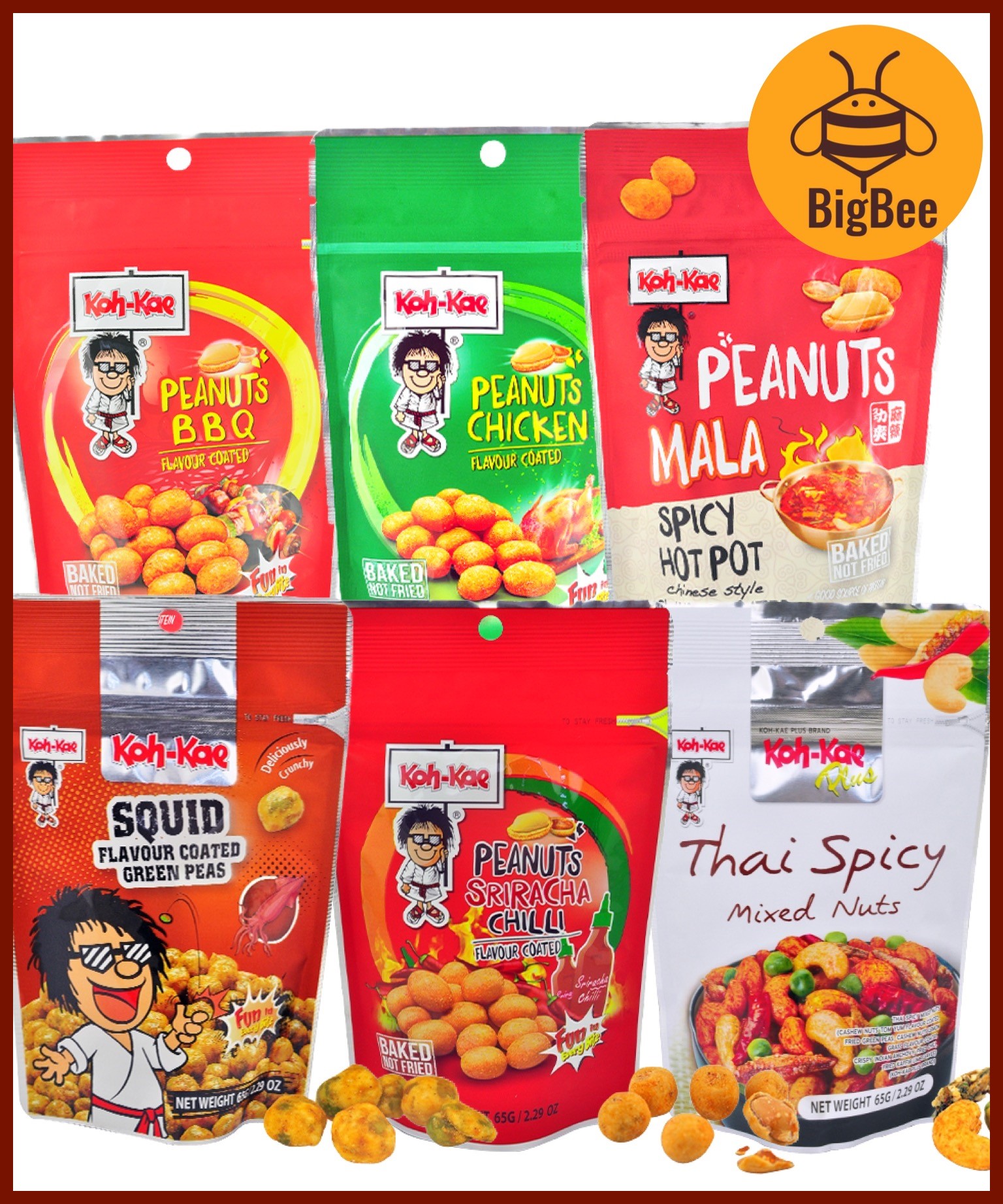 Koh-Kae-65g/pkt Peanuts Chicken/ BBQ /Peanuts Mala/Peanuts Sriracha Chilli Coated Thai Spicy ...