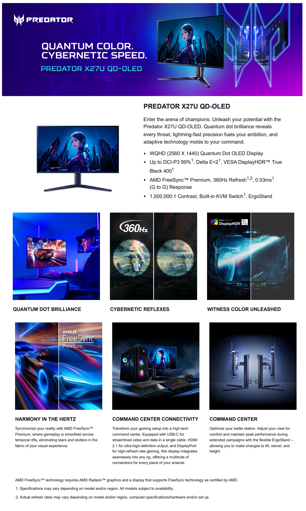Predator X27U Z1 26.5-Inch QD-OLED Gaming Monitor with 280Hz Refresh ...