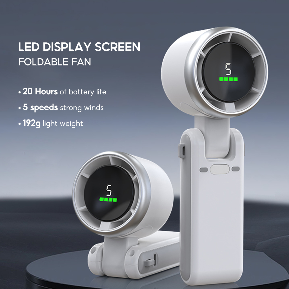 Portable Folding Mini Fan 4000mAh 5 Gears USB Rechargeable Adjustable ...