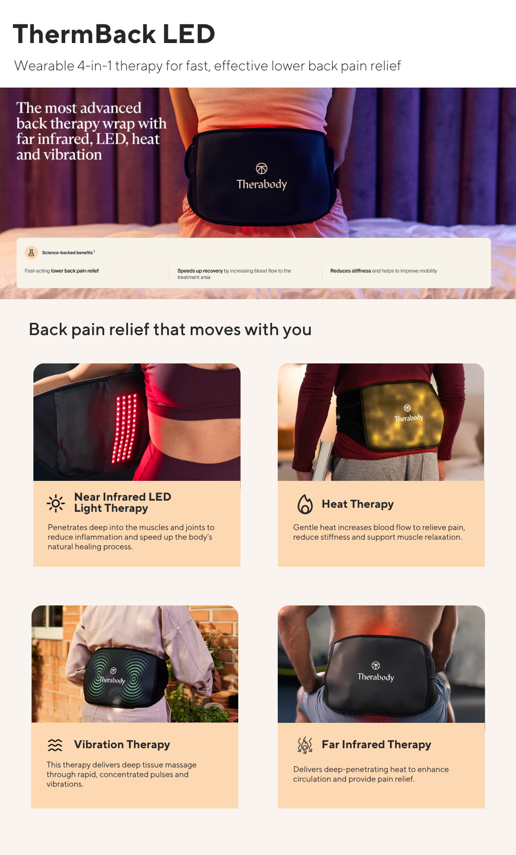 Therabody ThermBack LED – 4-in-1 Back wrap with Heat, far Infrared ...