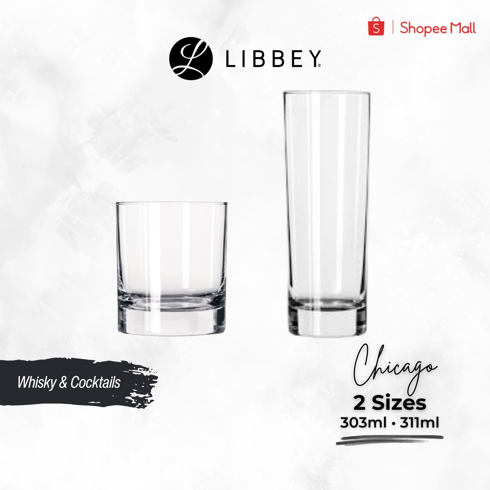 Libbey Chicago 2524 Whisky Rocks Glass 303ml & 2518 High Ball Cocktail Tumbler 311ml - 2-pc Set ...