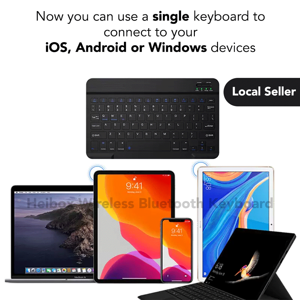 Heibox Wireless Bluetooth Keyboard with RGB LED Backlight Silent ...