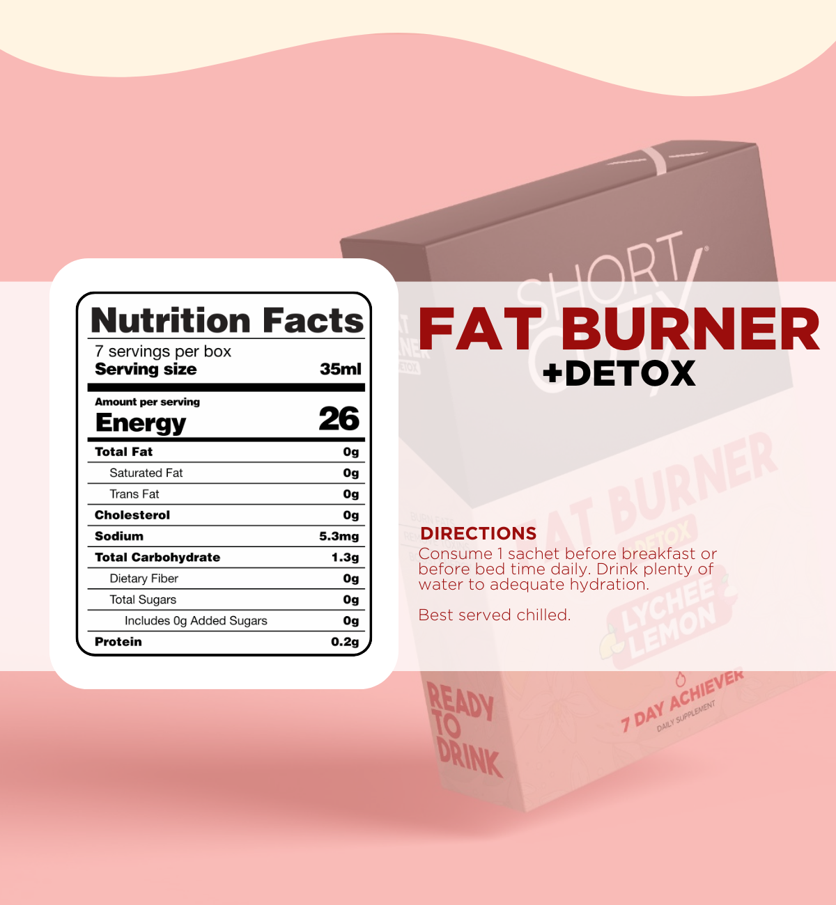 v2.0 Shortcutx Fat Burner+Detox Lychee Lemon (Ready to Drink) 7 Sachets ...