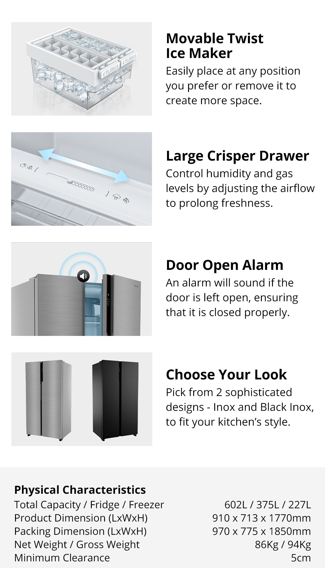 PRISM+ PureFresh SBS 600 | 600L Side By Side Refrigerator [Delivers 5 ...