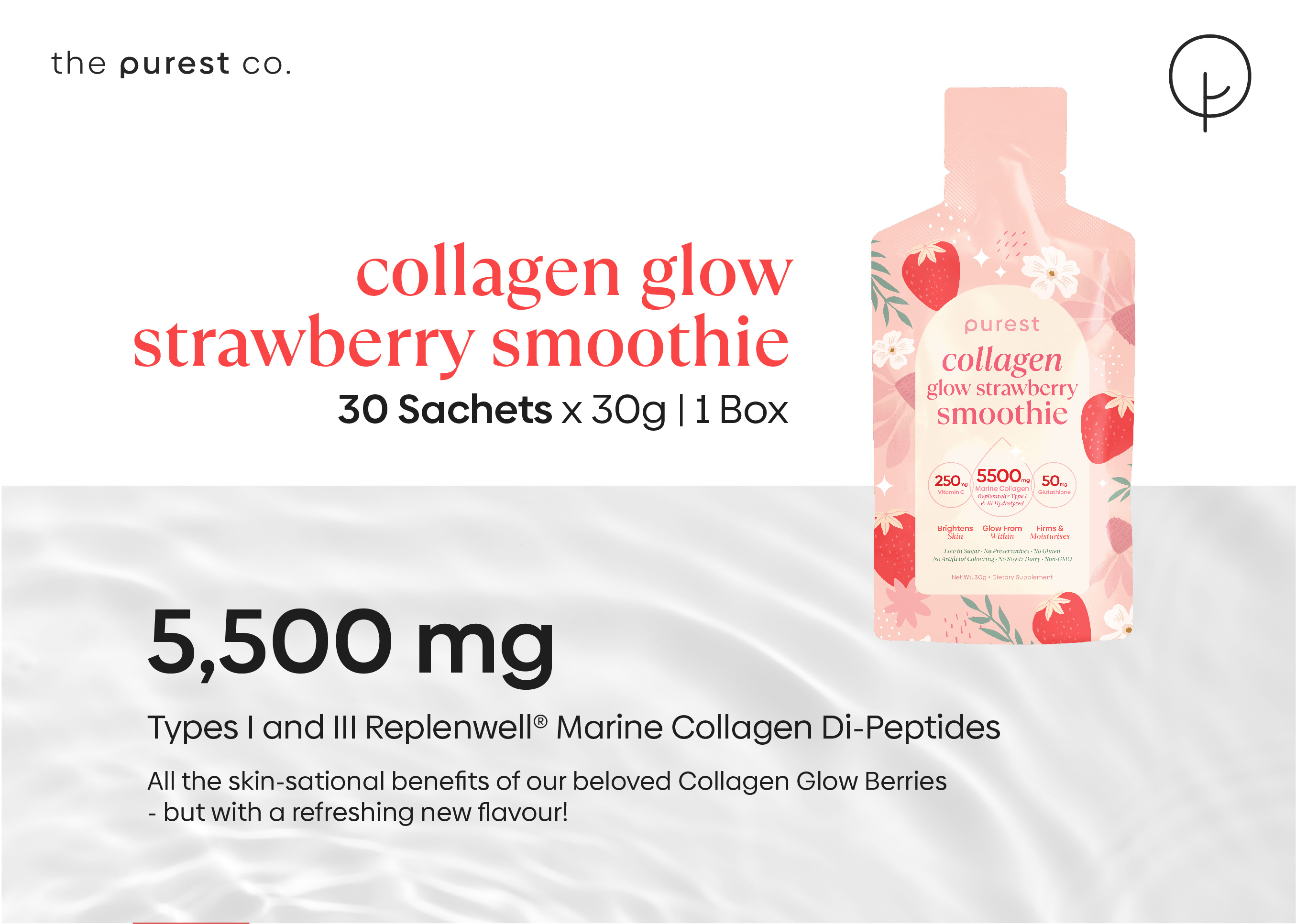 Purest Co Collagen Glow Strawberry Smoothie (For Radiant, Youthful Skin ...