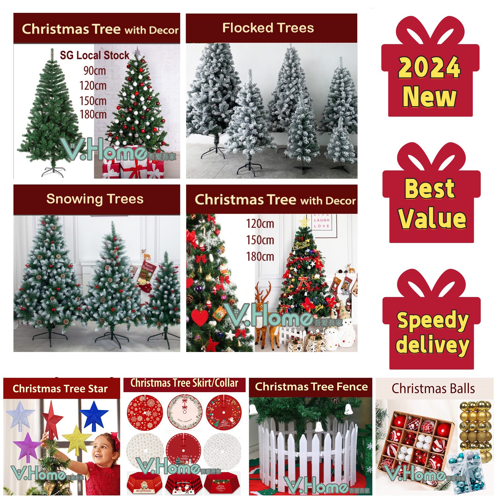 SG Stock!【Christmas tree with Value Decor Pack】90cm/120cm/150cm Full ...