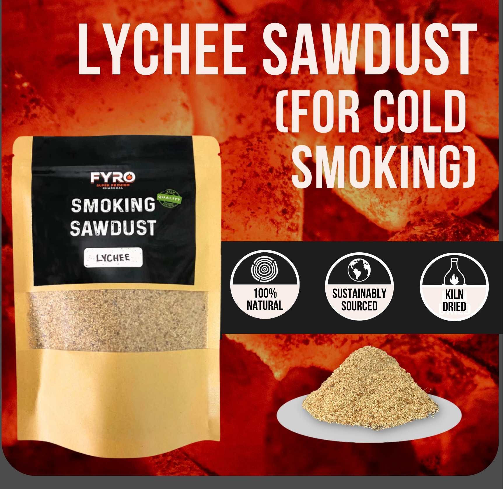 FYRO Lychee Wood Sawdust (100g) for Cold Smoking and BBQ Smoker | 100% ...