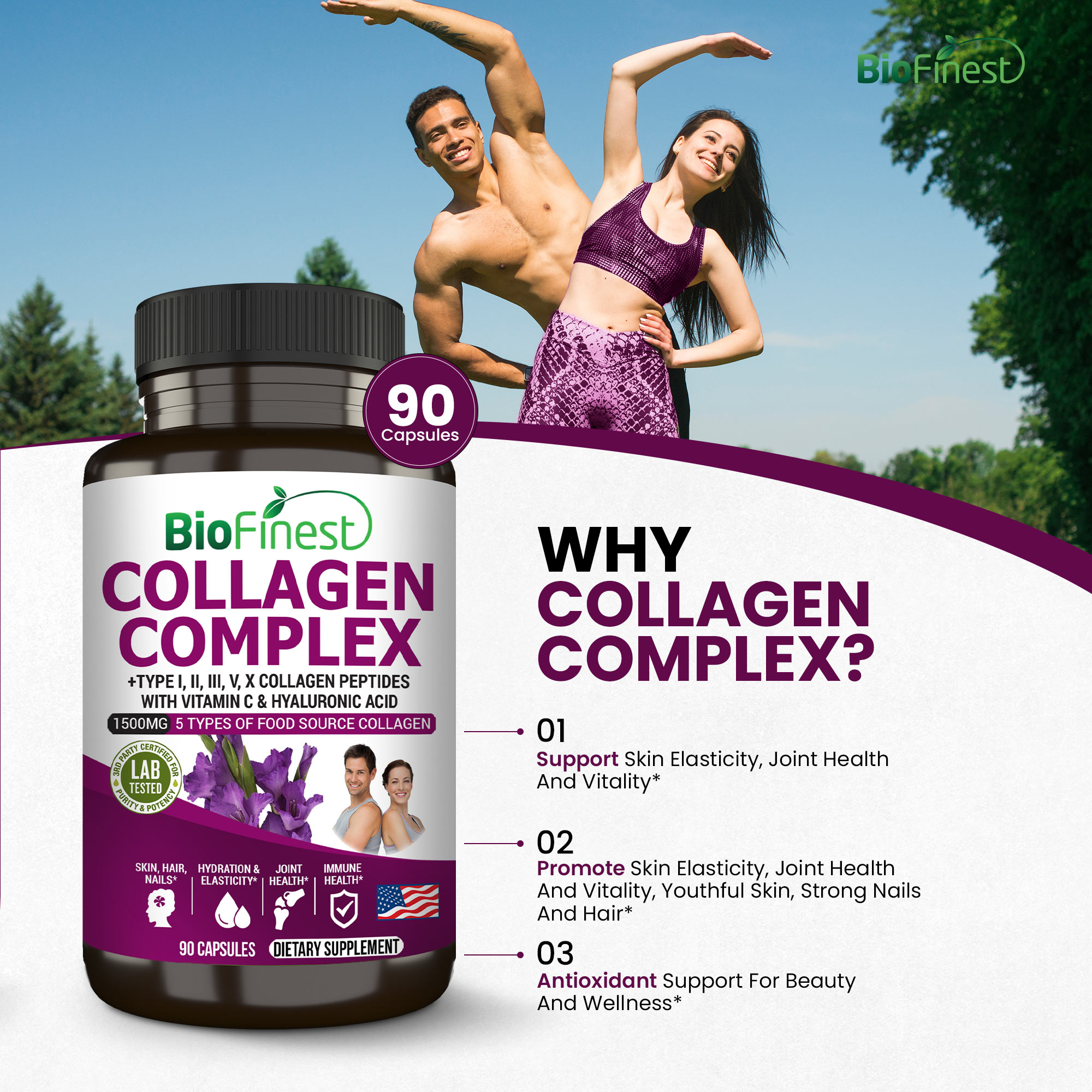 Biofinest Collagen Complex Supplement 1500mg Type 1 2 3 5 10 Hydrolyzed ...