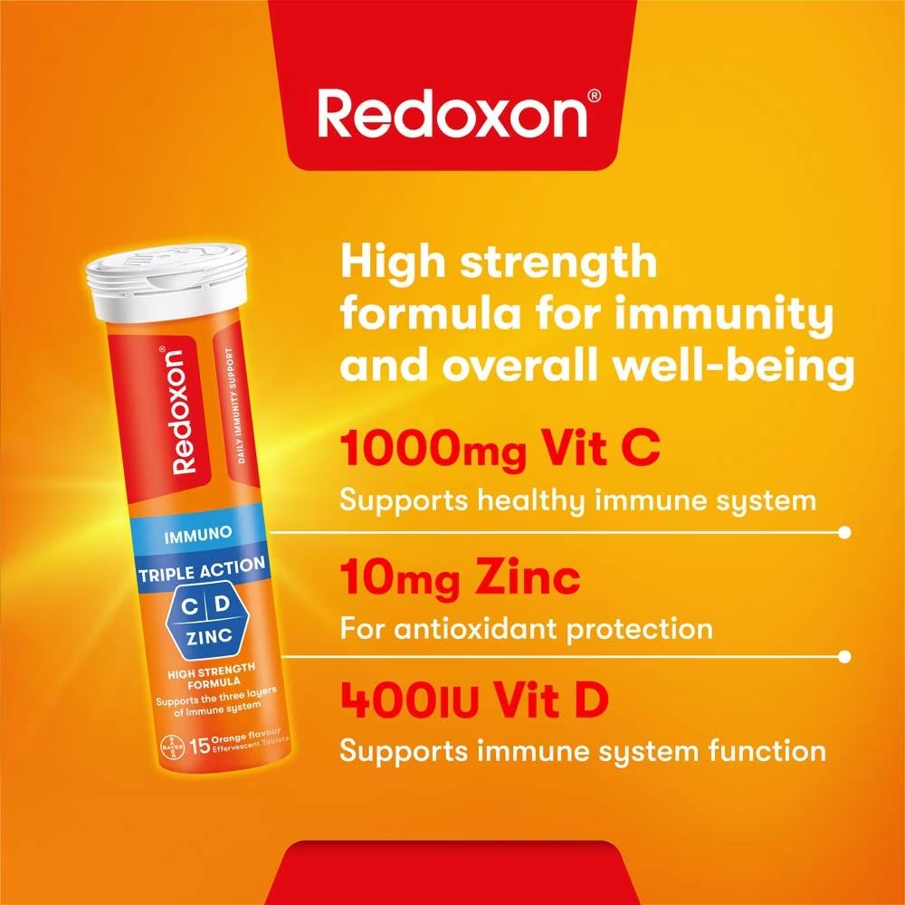REDOXON Triple Action Vitamin C, D & Zinc Immunity Effervescent Orange ...